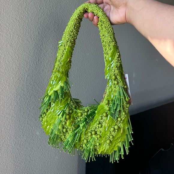 Bags | Viral Bright Earthy Green Hand Beaded And Sequin Shoulder Bag ...